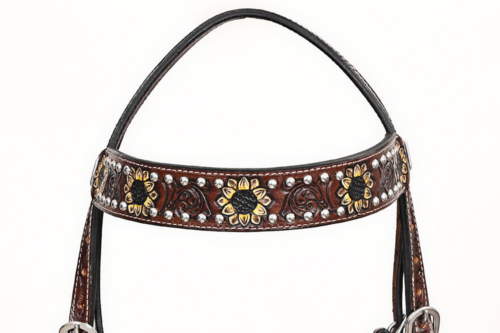 Comfytack Sunflower Hand Painted Horse Western Leather Headstall Brown ...